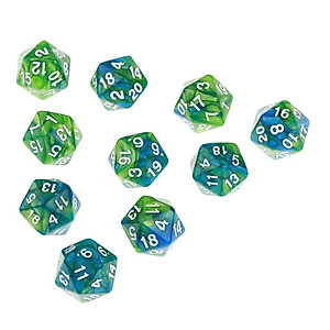 MonkeyJack 10pcs 20 Sided Dice D20 Polyhedral Dice for Dungeons and Dragons Game Role Playing Game Green Purple
