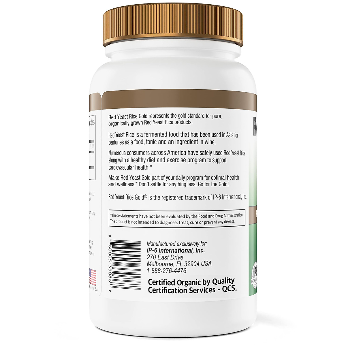 Red Yeast Rice Gold, Made with 600 mg Organic Red Yeast Rice - IP6 International - 120 Vegetarian Capsules