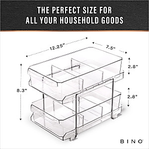 BINO 2 Tier Clear Storage Organizer with Dividers | Slide Out Drawer for Under Sink or Medicine Cabinet | Bathroom Closet, Vanity, Pantry Organizer | Under Cabinet Storage for Bathroom and Kitchen