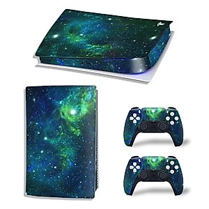 PS5 Skin Digital Edition Console and Controller, PS5 Stickers Vinyl Decals for Playstation 5 Console and Controllers, Digital Edition (Green Starry Sky)