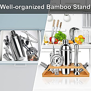 Cocktail Shaker Set Bartender Kit, 12 Pcs Premium Stainless Steel Bar Set Tools : Bamboo Stand, 25 oz Martini Shaker, Cocktail Shaker Set for Mixing Cocktails