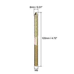uxcell M8x120mm Hanger Bolts, 12pcs Double Head Thread Dowel Screws for Wood Furniture Connecting