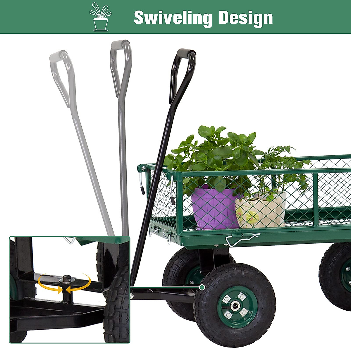 Wagon Cart Heavy Duty Garden cart with Wheels Utility Yard Wagon with Removable Sides with a Capacity of 650 lb, Green