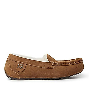 EZ Feet Women's Indoor Outdoor Shearling Breathable Slip-On Suede Moccasins Slippers Size 7 Chestnut