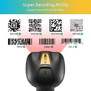 NETUM Upgraded QR Industrial Bluetooth Barcode Scanner with Charging Dock, Wireless 2D 1D Bar Code Reader 2600mAh Drop Protection Shock Dust Proof Hands Free for Windows Mac Android iOS (NT-1200)