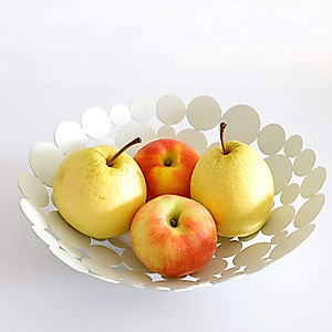 TOPBATHY Metal Countertop Fruit Basket Bowl Large Round Creative Decorative Table Centerpiece Holder Stand for Fruit Vegetable Bread Candy Nut (White)