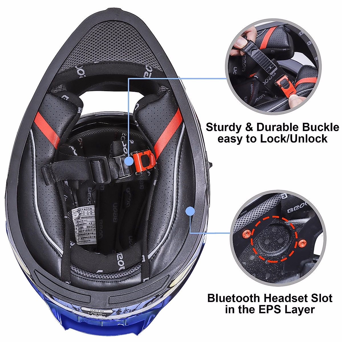 BEON Full Face Motorcycle Helmet, Street Bike Helmet with Clear&Tinted Visors and Multiple Vents, Motocross Casco DOT Approved for Adult Men Women, S-XL (L, Glossy Blue)