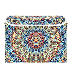 senya Large Storage Bins with Lids Large Closet Storage Bins Mandala Decorative, Foldable Fabric Storage Boxes with Handle for Home Bedroom Office(228vb9k)