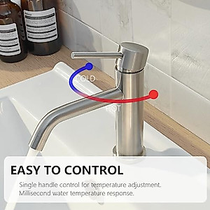BATHLAVISH Bathroom Sink Faucet Brushed Nickel Single Hole Single Handle Modern Vanity Lavatory Mixer Tap RV Deck Mounted with Pop Up Drain with Overflow Combo