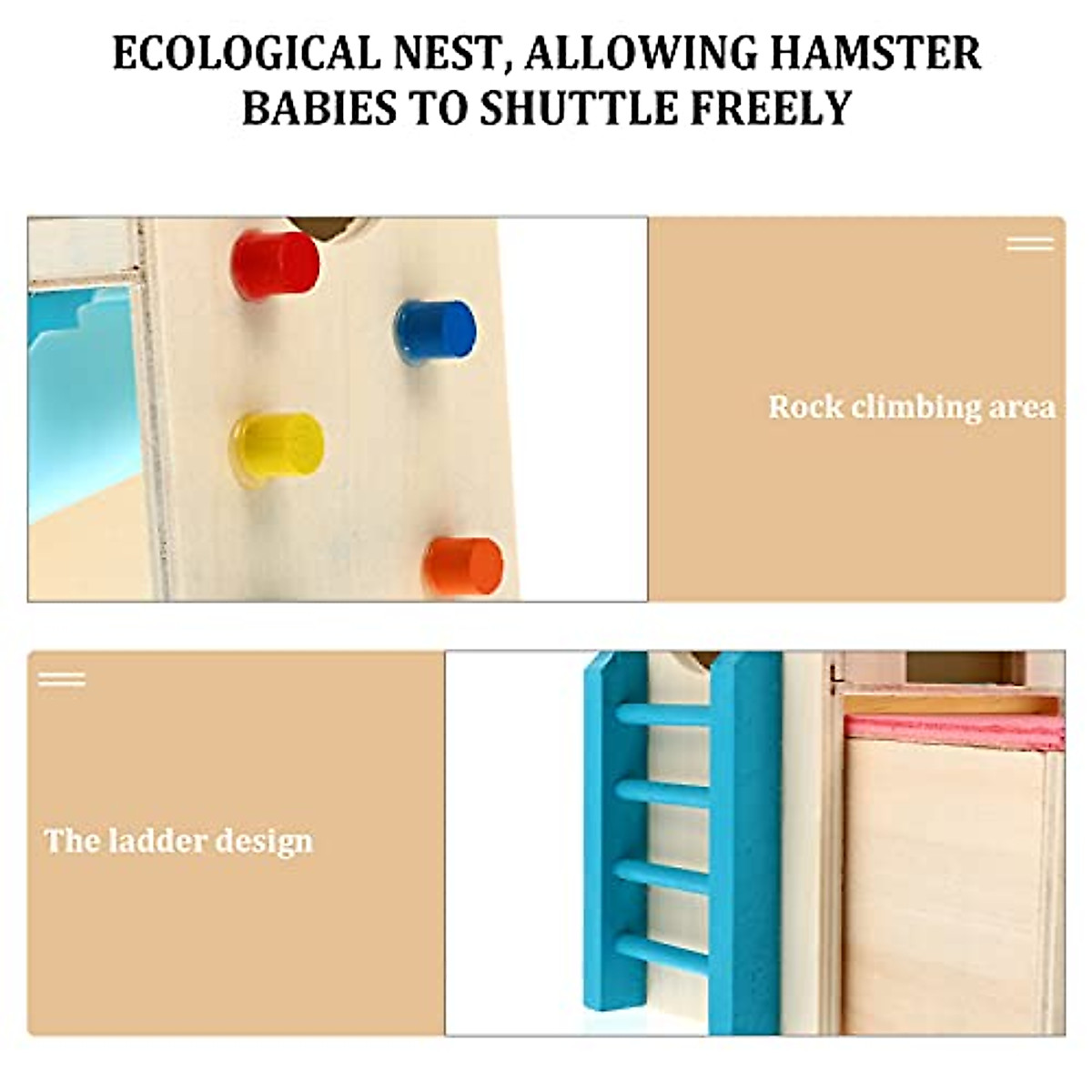 TEHAUX Pet Small Animal Hideout Hamster House Two Layers Wooden Hut Animal Hideout Hamster House for Hamster/Small Animals