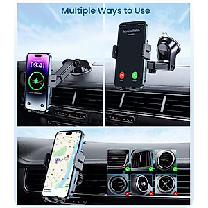 Wireless Car Charger, MOKPR 3 in1 Long arm Car Mount, 15W Auto Clamping Car Charger Dash Windshield Air Vent Phone Holder Compatible with iPhone 15/14/13/13 Pro/12 pro/12/11/X, Samsung S23/S22/S21,etc