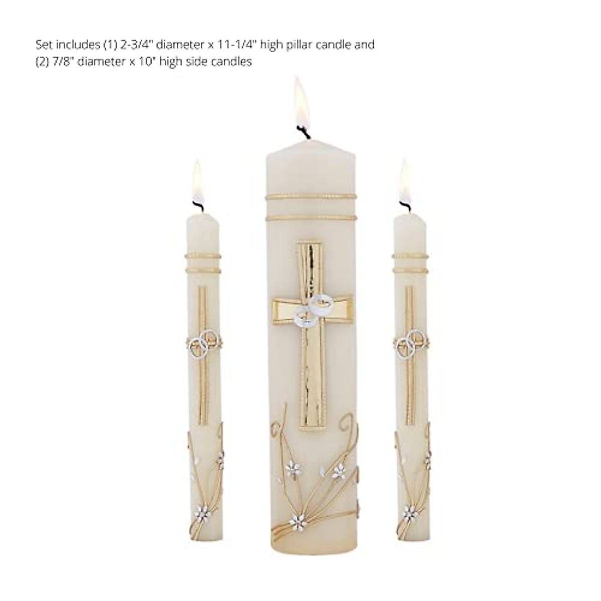 Wedding Unity Candle Set for Ceremonies, Gold Tone and Silver Toned Ornate Centerpiece Candles, 3 Pieces Included