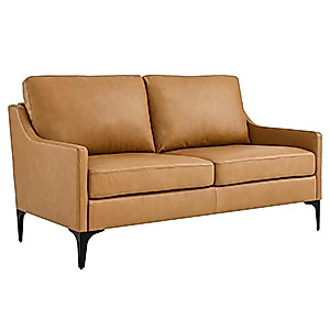 Modway Corland Modern Style Leather and Metal Loveseat in Tan
