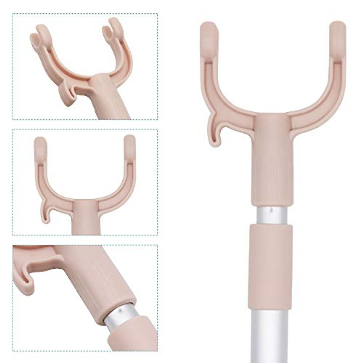 Long Reach Stick for Hanging Clothes Long Reach Closet Pole Telescoping Closet Pole Extending Closet Hook Pole with Utility Hook (Light Pink)