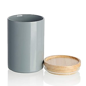 Sweejar Kitchen Canisters Ceramic Food Storage Jar, Stackable Containers with Airtight Seal Wooden Lid for Serving Ground Coffee, Tea, Sugar, Salt and More - 28 Fl Oz (Gray)