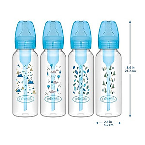 Dr. Brown's Natural Flow Anti-Colic Options+ Narrow Baby Bottle, Blue Nature, 8 oz/250 mL, with Level 1 Slow Flow Nipples, 0m+, 4 count (Pack of 1)