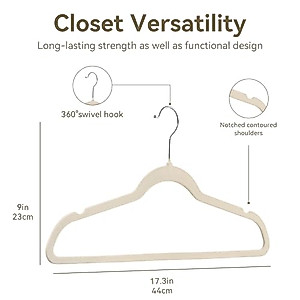 Softflame Premium Velvet Hangers 30 Pack, Non-Slip Suit Clothes Hangers, 360 Degree Swivel Hooks and Slim Profile to Maximize Closet Space Beige/Silver
