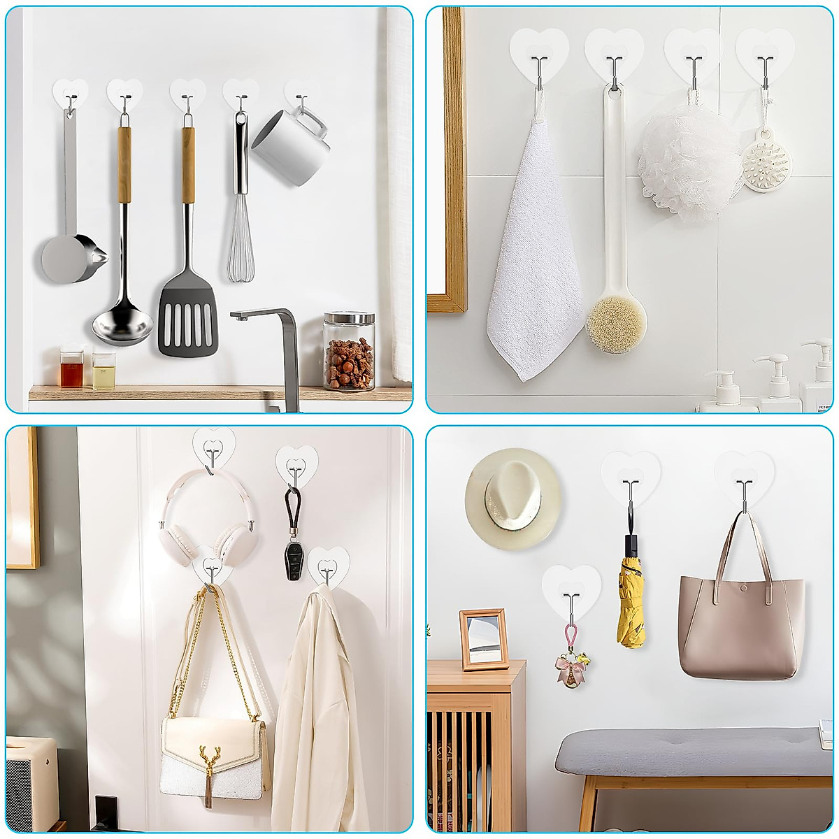 Adove Adhesive Hooks for Hanging, 24 Pack Heavy Duty Wall Hooks, Towel Coat Hooks Waterproof, Transparent Self Adhesive Sticky Hook for Kitchen Keys Glass Door,No Nail Utility Ceiling Hooks