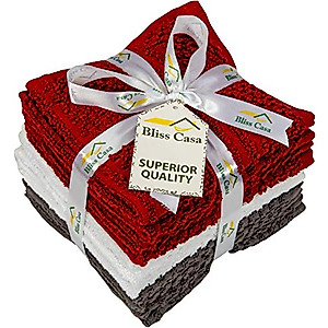 Bliss Casa Washcloths Set (12 x 12 Inch, 12 Pack) – 100% Cotton Washcloths for Face, Highly Absorbent Soft Face Towels, and Quick Drying Fingertip Towels for Daily Use (Emerson, Red Combo)