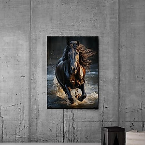 Majestic Black Stallion Galloping In The Clouds, Black Horse On Salt Flats, Canvas Print, Black Horse Print, Black Horse Wall Art, Decor Canvas, Home Decor