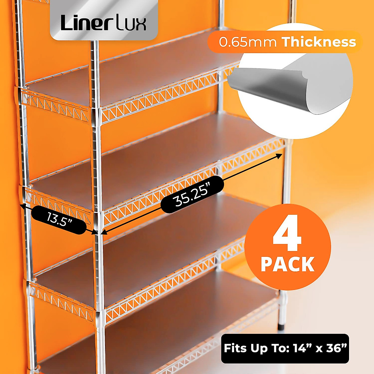 LinerLux Shelf Liners for Wire - 4 Pack Waterproof Wire Rack Shelf Liner, Durable Plastic Shelf Liner - Heavy Duty Wire Shelf Liner for Wire Shelving with Locking Tabs