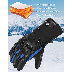 KEMIMOTO Winter Motorcycle Gloves, Rainproof Riding Gloves with Touchscreen, Motorcycle Winter Gloves for Men, Warm Motorcycle Gloves for Riding, ATV, UTV, Snowmobile - Blue, Large