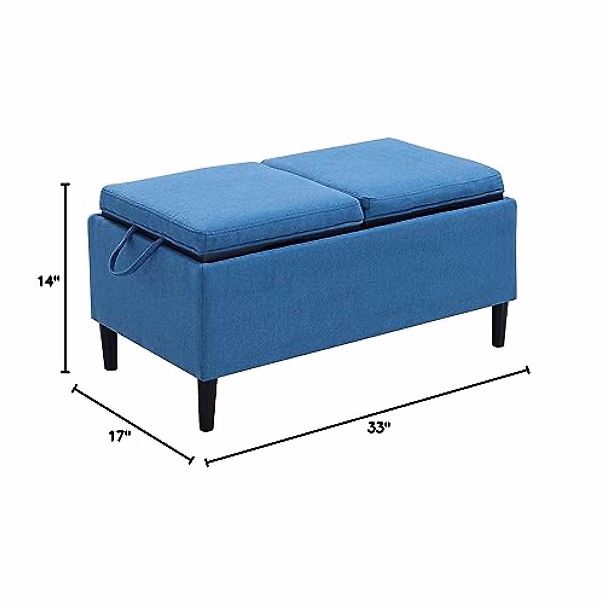 Convenience Concepts Designs4Comfort Magnolia Storage Ottoman with Reversible Trays, Soft Blue Fabric