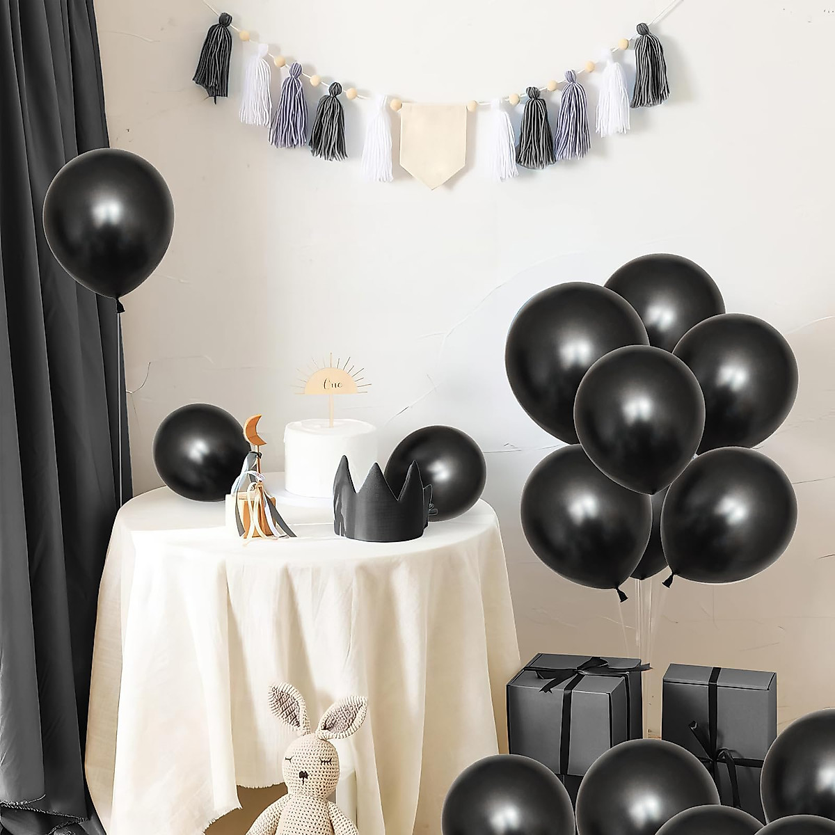 Pearl Black Balloons 12 Inch, 60 PCS Pearl Black Balloons, Black Latex Balloons, Biodegradable Balloons as Birthday Party Decorations, Helium Thicker Party Balloon for Graduation Retirement Supplies