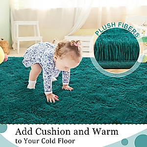 BENRON Living Room Rug 4x6 Area Rug Teal Green Fluffy Rugs for Bedroom Fuzzy Rugs for Girls Kids Room Shaggy Nursery Rug Memory Foam Rug Anti-Slip Carpets
