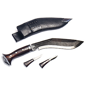 ESK GROUP Panawal Kukri Knife – 10 Inch Blade, 5 Inch Rosewood Handle with buffalo Leather Sheath and two small knives (Karda and Chakmak) - Handmade in Nepal