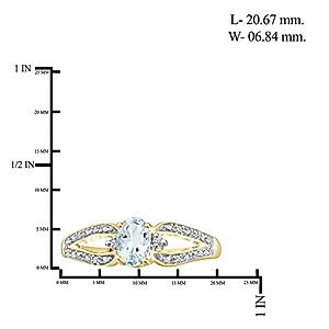 JEWELEXCESS 0.40 CTW Aquamarine & Accent White Diamonds Ring in 14K Gold Over Silver