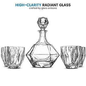 5-Piece European Style Whiskey Decanter and Glass Set - With Magnetic Gift Box - Exquisite Diamond Design Liquor Decanter & 4 Whiskey Glasses - Perfect Whiskey Decanter Set for Scotch Alcohol Bourbon.
