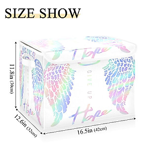 KiRYu Never-give-up-angel-wings-black Foldable Fabric Storage Boxes with Lids, Cube Large Storage Bins for Shelves Closet Home Bedroom Office Decorative