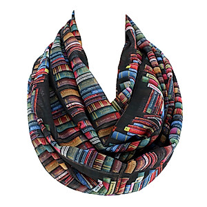 Etwoa's Bookshelf Black Infinity Scarf Circle Scarf Loop Scarf, Large