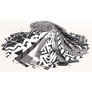 Soimoi 40Pcs Geometric Print Cotton Precut Fabrics for Quilting Craft Strips 2.5 inches Jelly Roll - White & Black