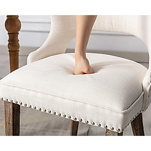 CIMOTA Mid Century Modern Dining Chairs Set of 2, Upholstered Dining Room Chairs Comfy Armless Side Chairs with Open Back/Nailhead Trim for Kitchen/Dining Room/Living Room, Linen Beige/2PCS