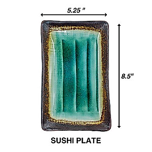 Happy Sales HSST-6CDTQDR 6 PC Japanese Sushi Plate Dinnerware Set Green Ocean, Turquoise