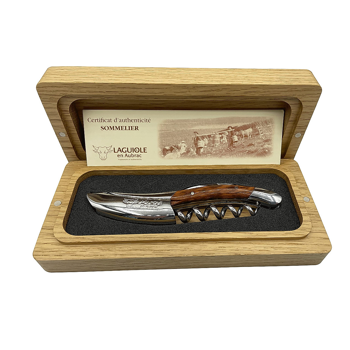 Laguiole En Aubrac Sommelier Waiter's Corkscrew, Amourette Handle, Wine Opener With Foil Cutter & Bottle Opener, Polished Bolster