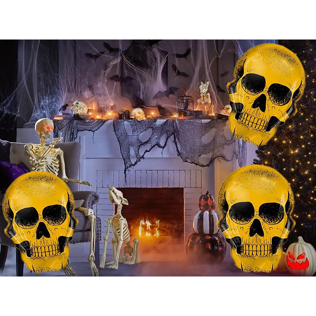 30.2" Halloween Skull Balloons - 8PCS Golden Skeleton Foil Balloon Halloween Day of Death Spooky Birthday Party Decoration Supplier