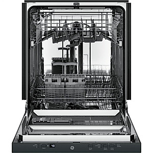 GE GDT225SGLBB 24" Dishwasher with Interior Stainless Steel ADA Compliant Top Control Energy Star Certified and Pocket Handle in Black