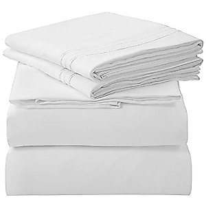 ROYALE LINENS - 4 Piece Full Bed Sheet - Soft Brushed Microfiber 1800 Bedding Set - 1 Fitted Sheet, 1 Flat Sheet, 2 Pillow Case - Wrinkle & Fade Resistant Luxury Full Size Sheet Set (Full, White)