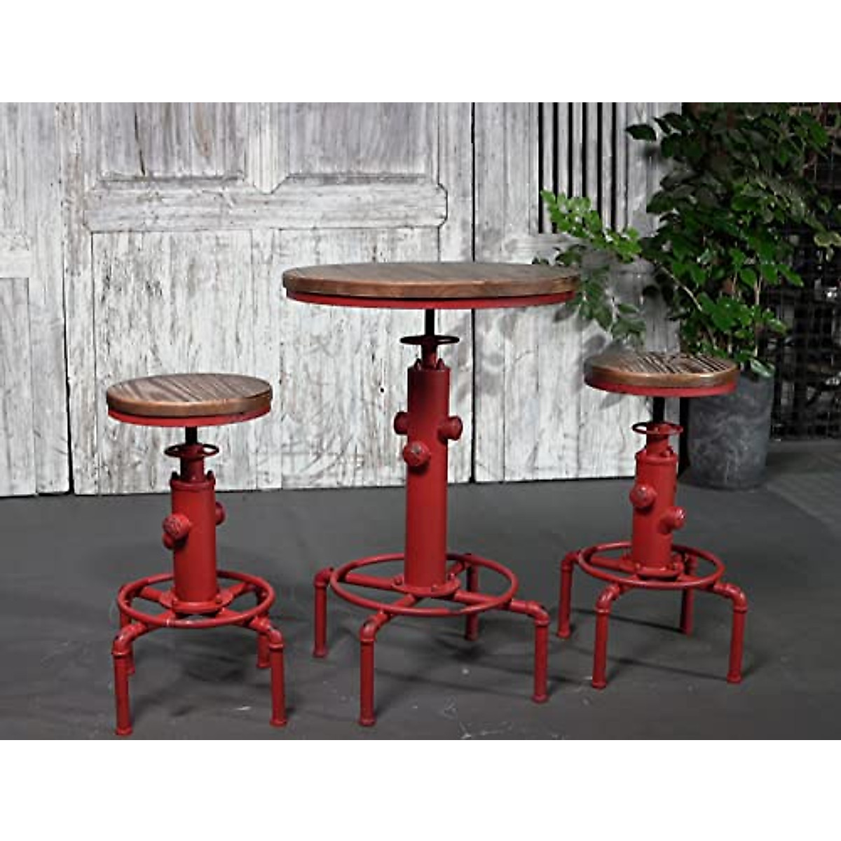 Topower 3 Piece Pub bar Set Vintage Industrial Round bar Table and Stools for 2, Height Adjustable Pub Table and stools Match bar Height and Counter Stool Antique Red(1 Table + 2 Chairs)