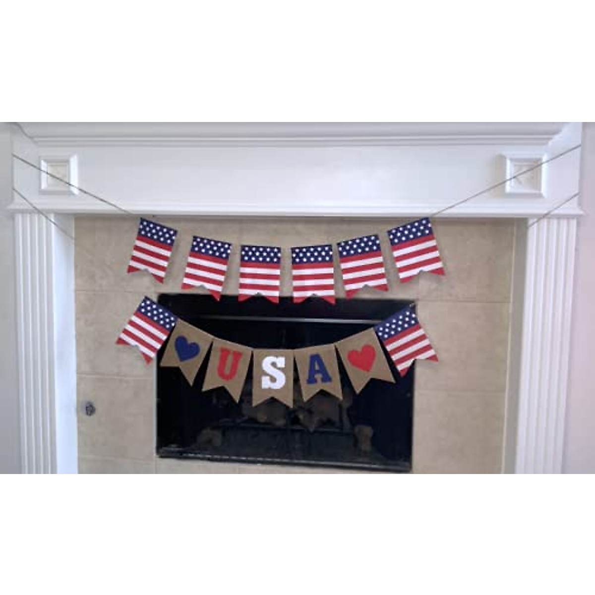 Shimmer Anna Shine USA American Flag Patriotic Burlap Banner for 4th of July Decorations Red White and Blue Memorial Day Decor (USA Flags)