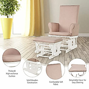 Rocking Chair Solid Premium Comfort Practical Wood Construction, Incredibly Smooth Quiet Gliding Baby Nursery Relax Chair Glider Ottoman Set with Cushion