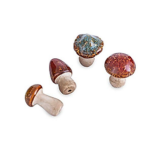 FICITI Ceramic Mushrooms Figurine Garden Decor, Lawn Mushrooms Decor, Garden Pots Decoration, Set of 4, 3 Inches High