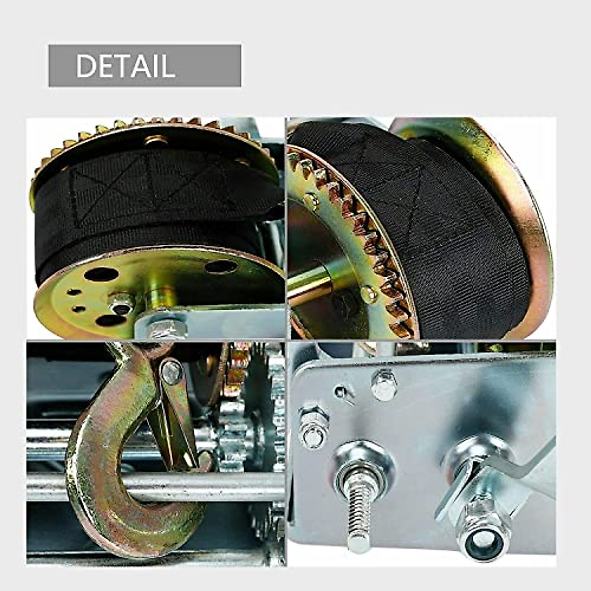 2500lbs Hand Winch + 24FT Strap, Heavy Duty Hand Crank Gear Winch Portable Manual Winch for Trailer, Boat or ATV