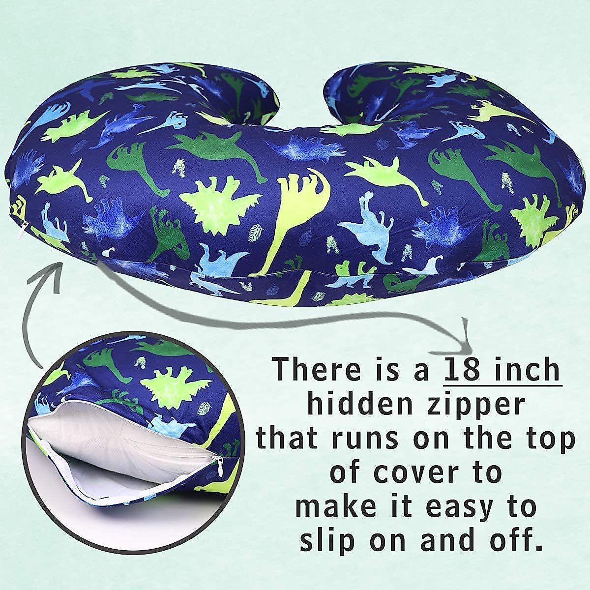 Dinosaur Nursing Pillow Cover & Carseat Cover Set, Breastfeeding Pillow Slipcover & Car Seat Canopies for Baby Boys & Girls, Nursing Pillow Case & Stroller Covers for Newborn, Soft Fabric Fits Snug On