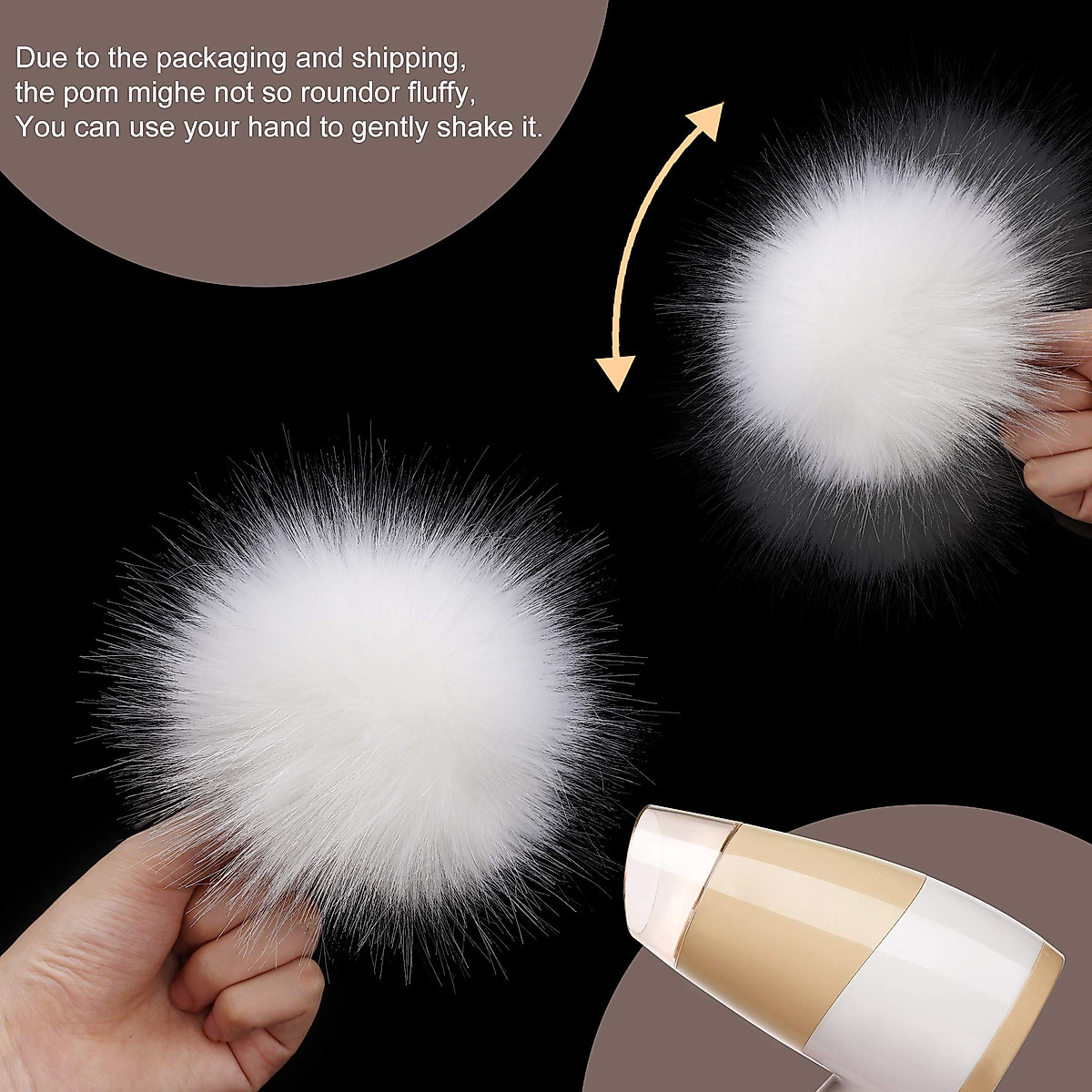 Tatuo 14 Pieces Faux Fur Pom Ball DIY Fur Poms for Hats Keychain Charms Knitting Hat Accessories (White)