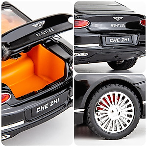 WAKAKAC Compatible for 1/24 Bentley Continental GT Model Car Alloy Diecast Toy Car Collectible Pull Back Toy Vehicles with Sound and Light Door Can Be Opened for Girls Boys Gift(Black)