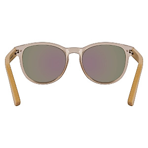 Piranha Aerial Women's Round Bamboo Sunglasses with Pink Crystal Frame & Mirrored Lenses